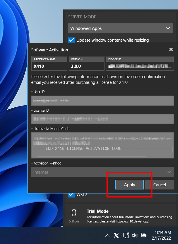 License activation for Standalone version - X410.dev